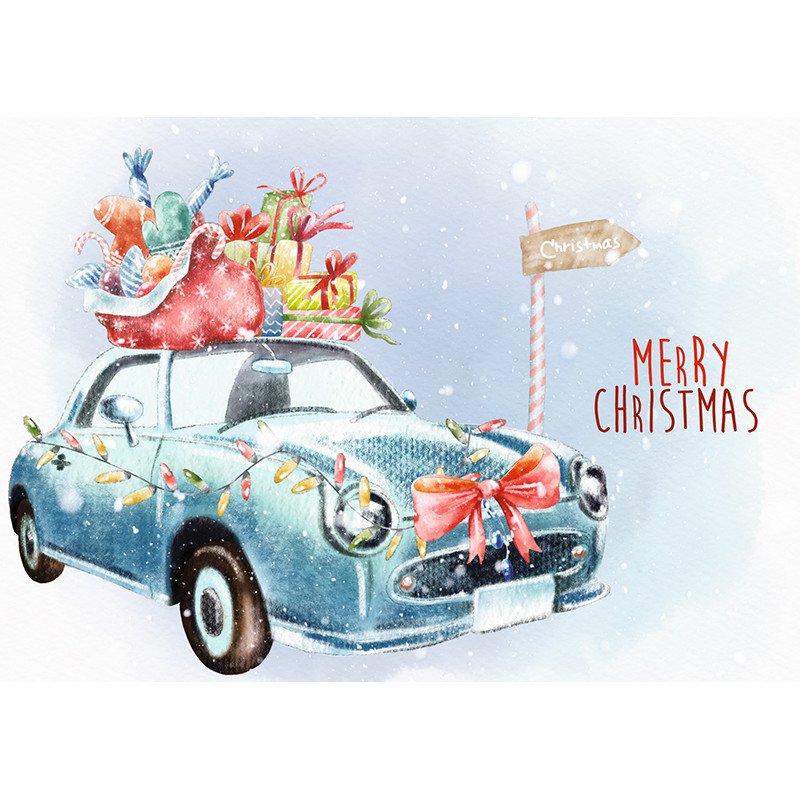 Postcard - Merry Christmas. Car